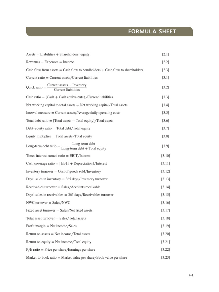 Formula Sheet | PDF | Present Value | Equity (Finance)