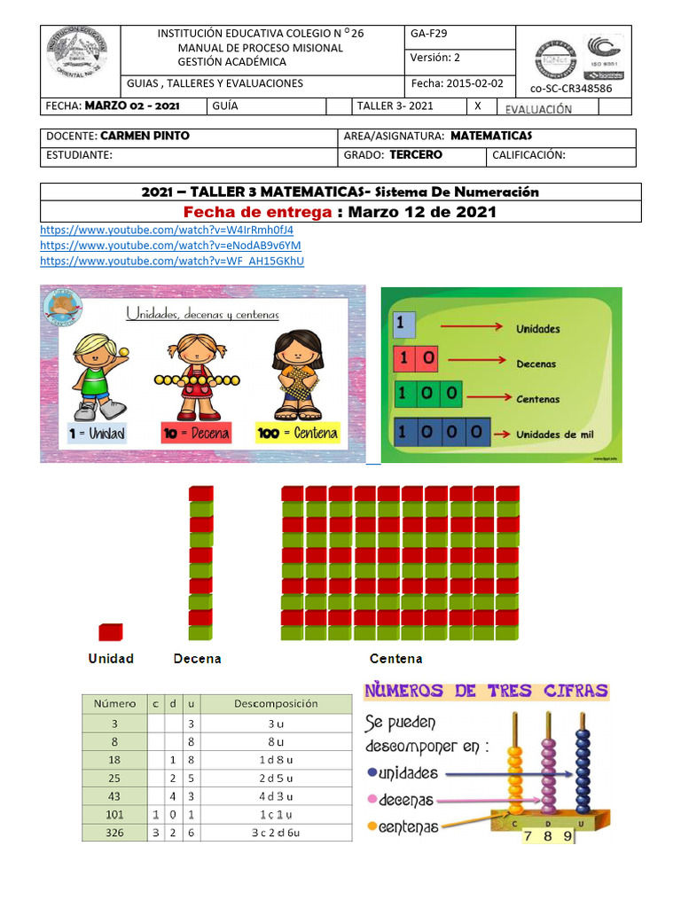 Taller de Números para Tercer Grado | PDF | Números | Matemáticas