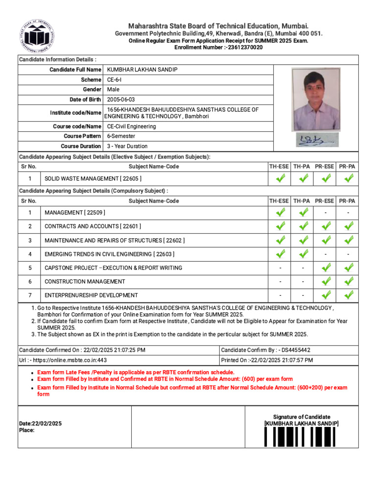 Exam Form Application of Candidate For | PDF | Educational Stages