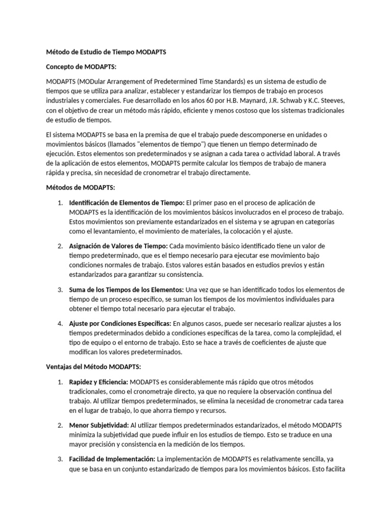 Método de Estudio de Tiempo MODAPTS | PDF | Planificación | Diseño