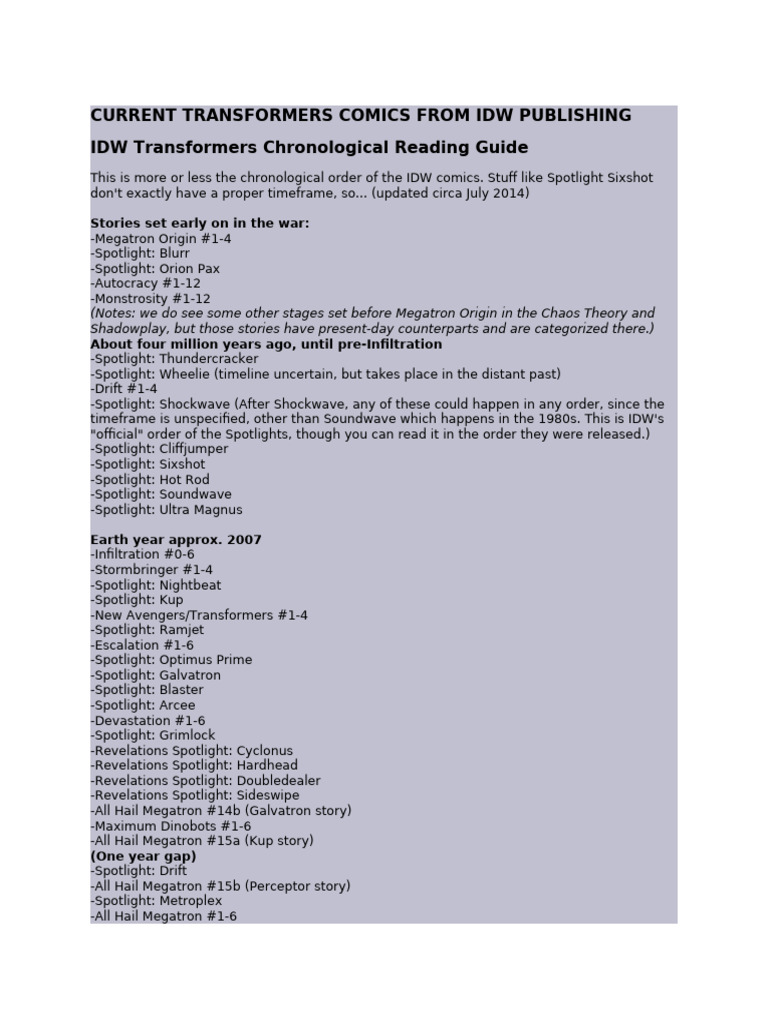 Current Transformers Comics From Idw Publishing | PDF | Hasbro ...