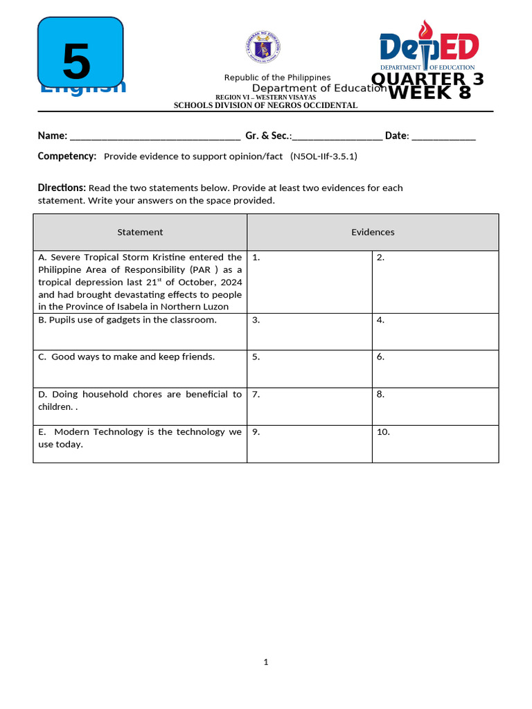 WEEK 8_ENGLISH-GRADE 5 | PDF