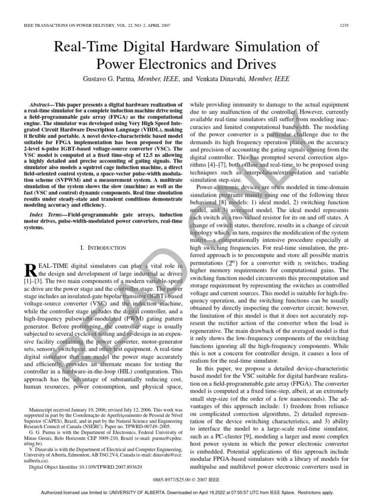 Real Time Digital Hardware Simulation of | PDF | Power Electronics ...
