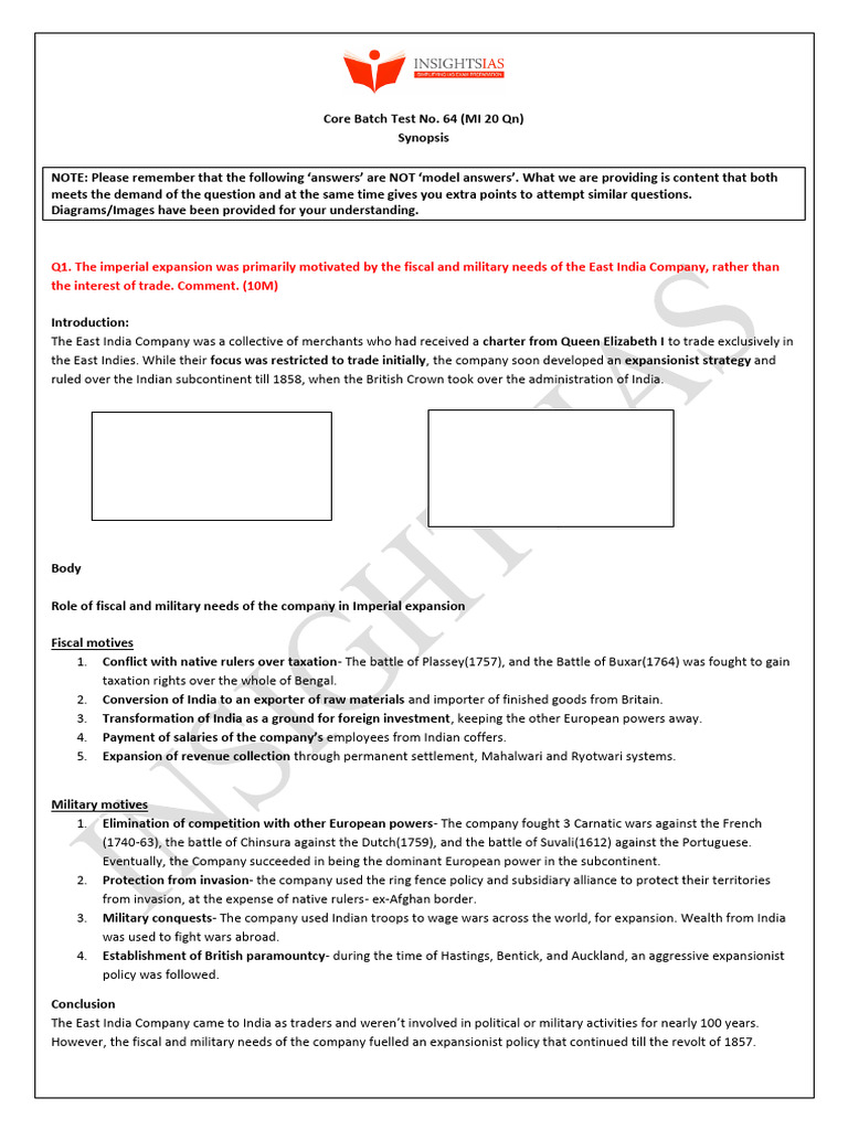 CORE BATCH 2023 Test 65 Modern India (20 Questions - 3 HRS) Synopsis ...