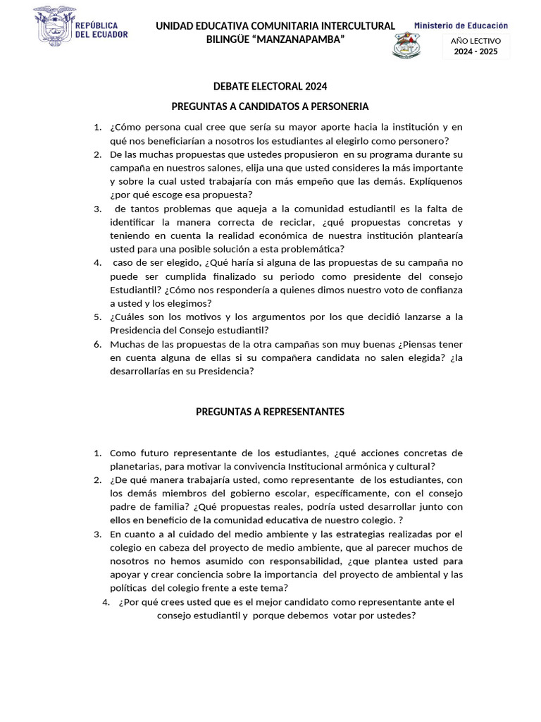 Preguntas Debate Estudiantil | PDF