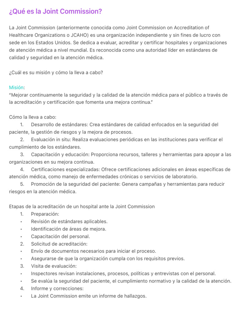 ¿Qué Es La Joint Commission | PDF | Enfermería | Cuidado de la salud