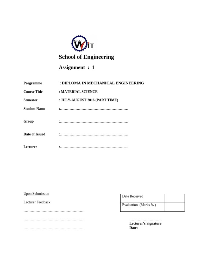 Mechanical Engineering Material Science Assignment | PDF