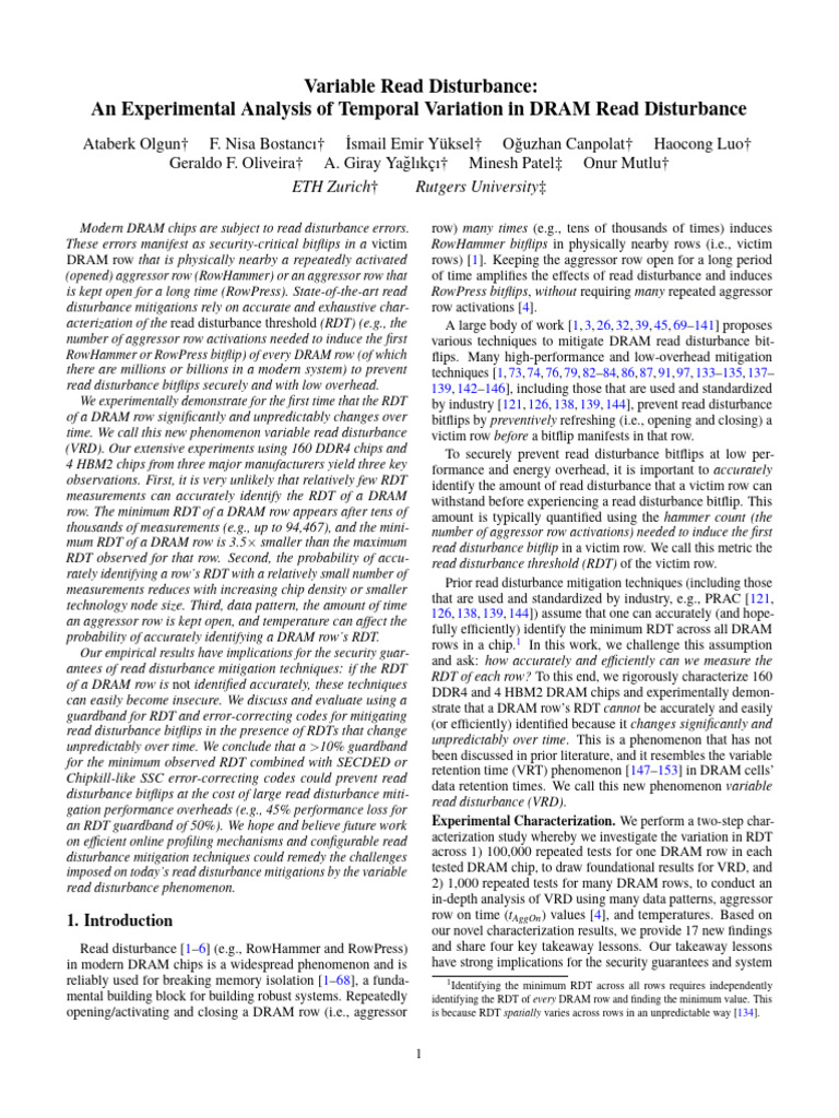 Variable Read Disturbance: An Experimental Analysis of Temporal Variation in DRAM Read ...