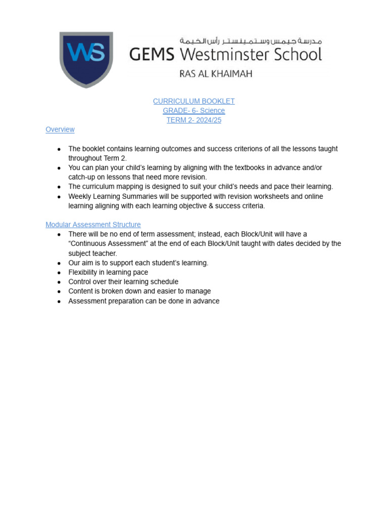 Science G6 Term2 Curriculum Map | PDF | Gases | Diffusion