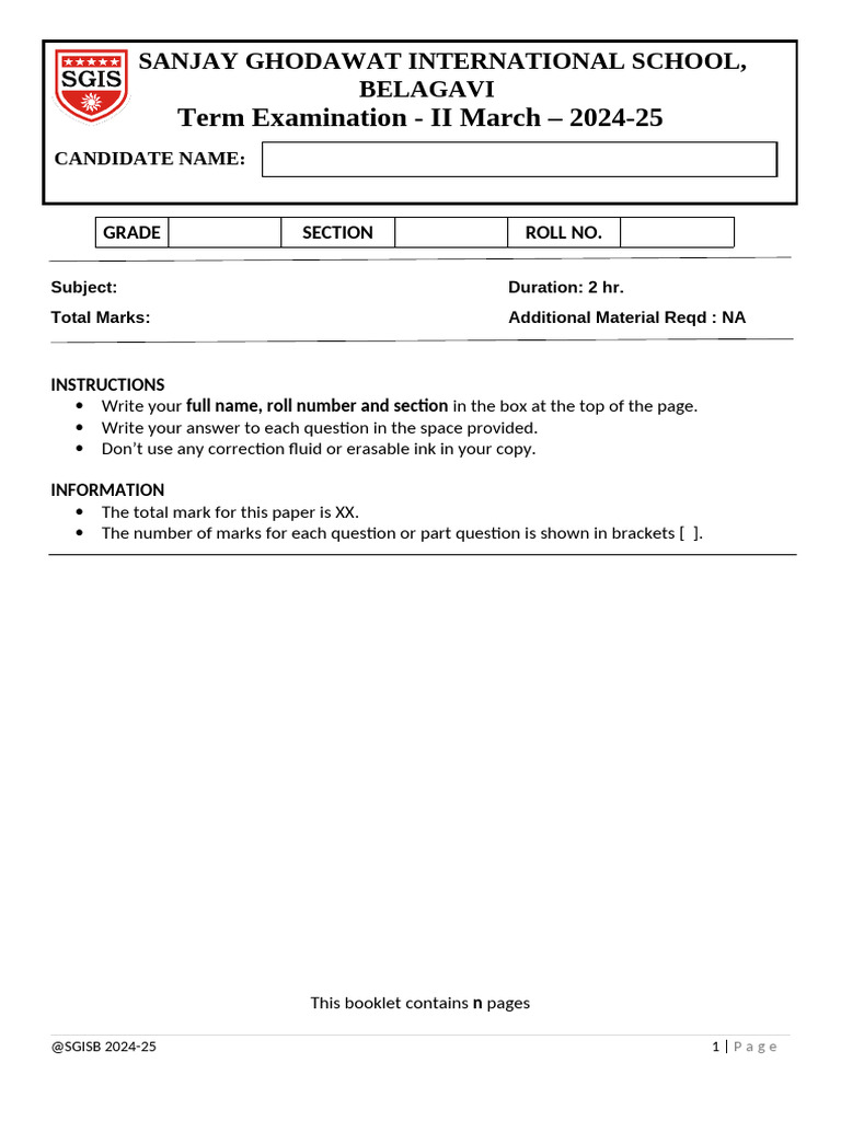 Term Exam II Guidelines - SGIS Belagavi | PDF