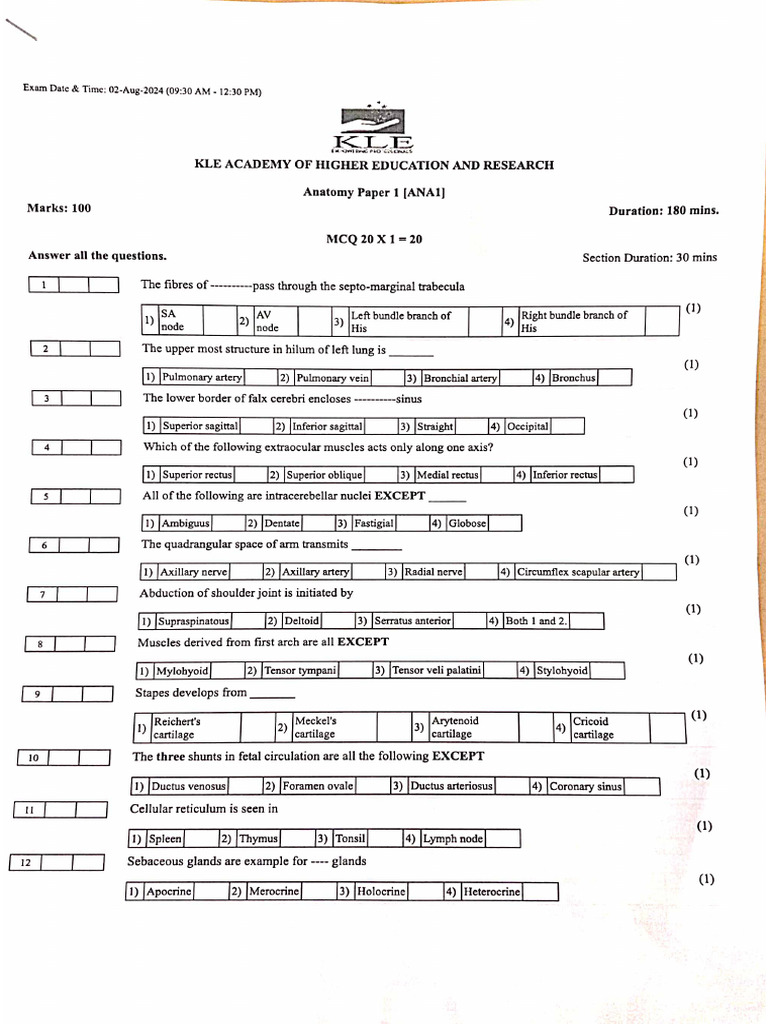 Anatomy Paper 01 & 02 University Theory Exam | PDF