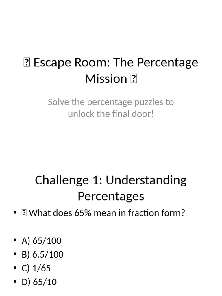 Escape Room Percentage Challenge | PDF | Percentage | Elementary ...