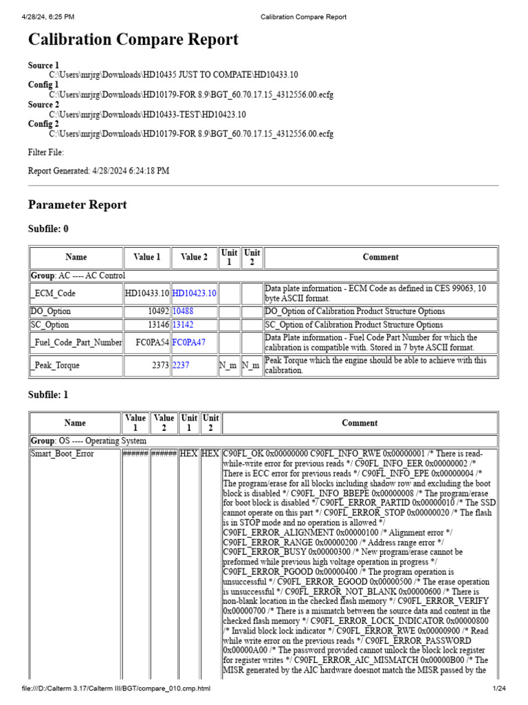 Calibration Comparison for ECM Codes | PDF | Flash Memory | Temperature