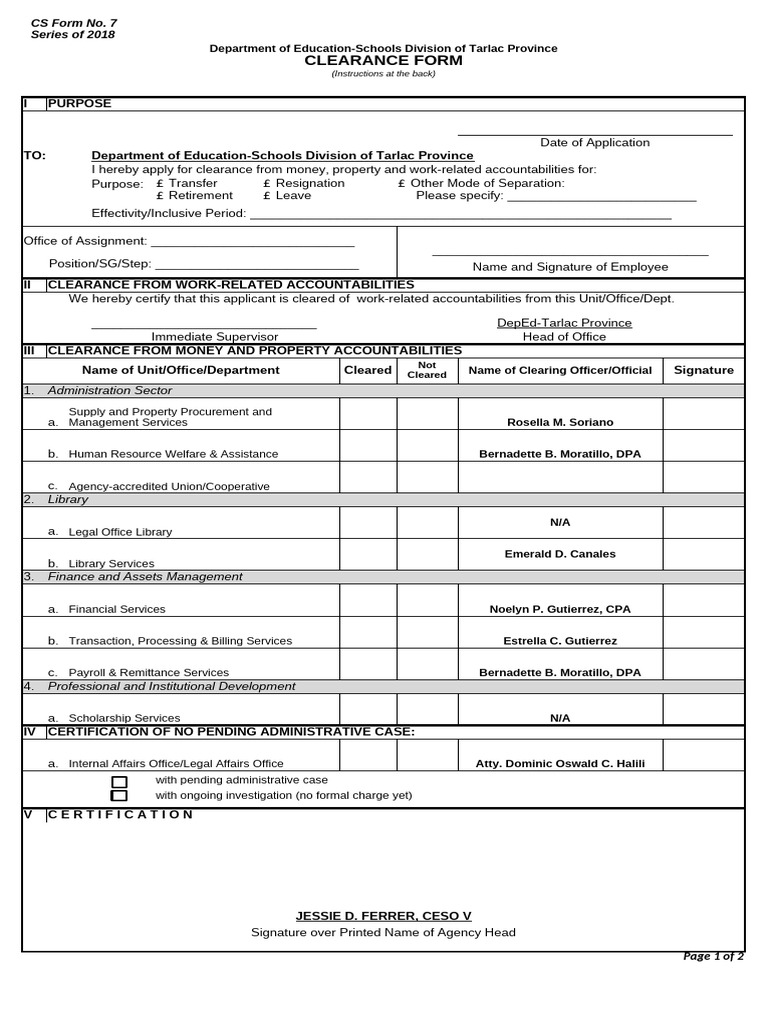 CS Form No. 7 Clearance Form | PDF | Business | Economies
