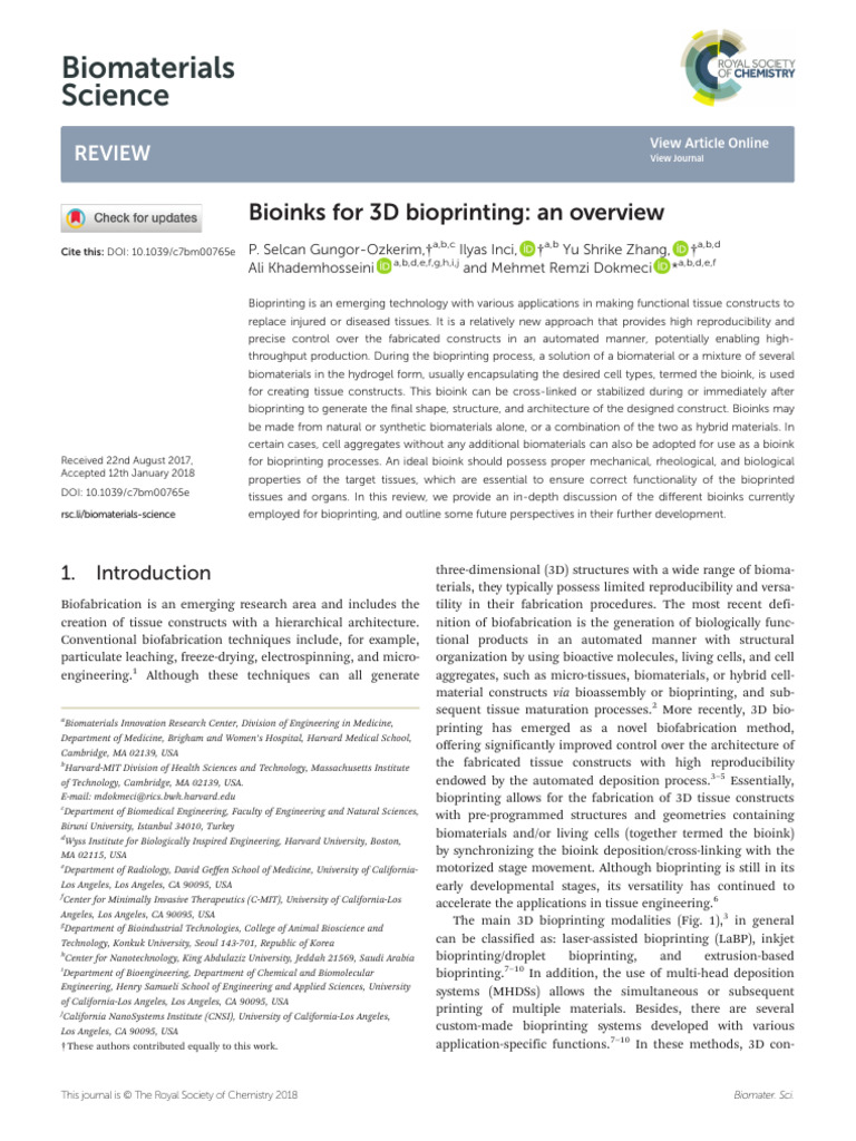 Bioinks For 3D Bioprinting An Overview | PDF | Extracellular Matrix | Biology