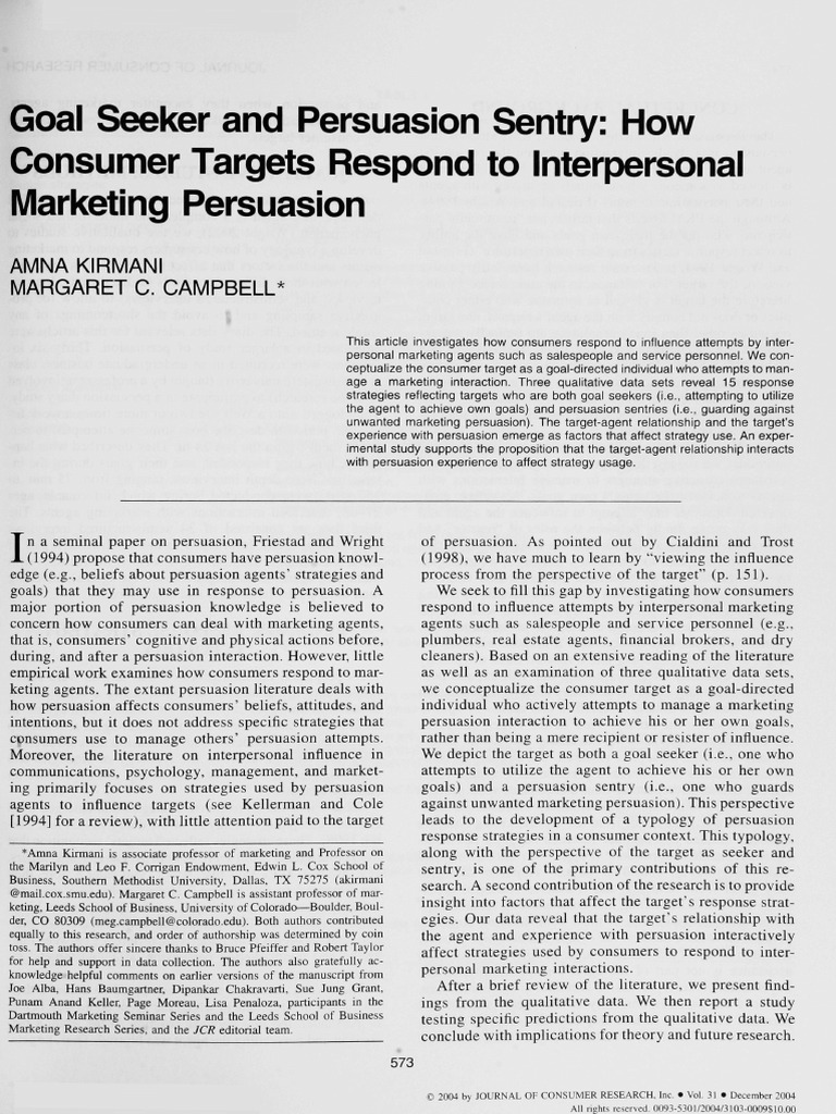 Goal Seeker 2004 | PDF | Persuasion | Marketing