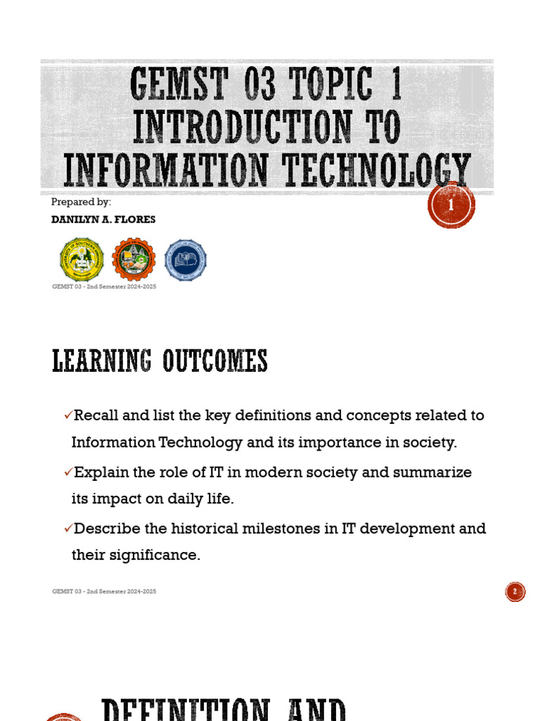 GEMST 03 Topic 1 Introduction To Information Technology | PDF ...