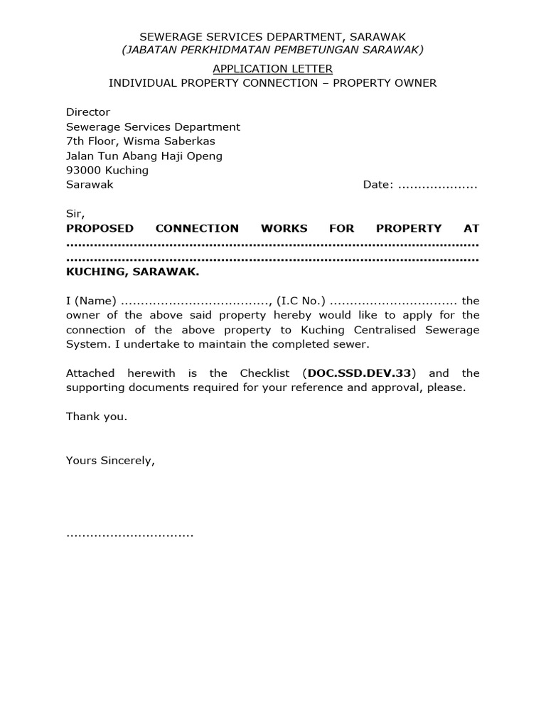 Sewer Connection Application - Sarawak | PDF
