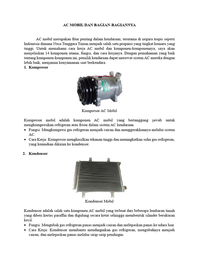 Materi Ac Mobil Dan Bagian-Bagiannya. | PDF