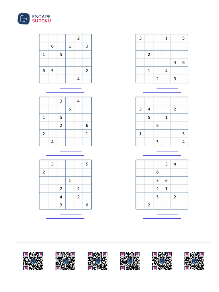 Print Puzzles (Classic 6x6 Medium) - Escape-sudoku.com | PDF