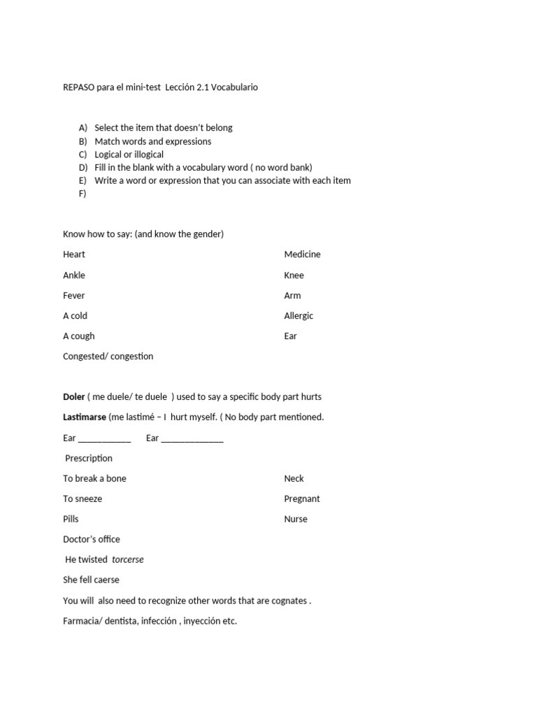 REPASO Leccion 1 Vocabulario 1 | PDF