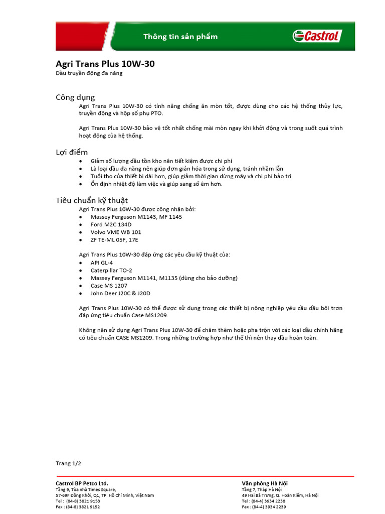 Agri Trans Plus 10W-30 - VN | PDF