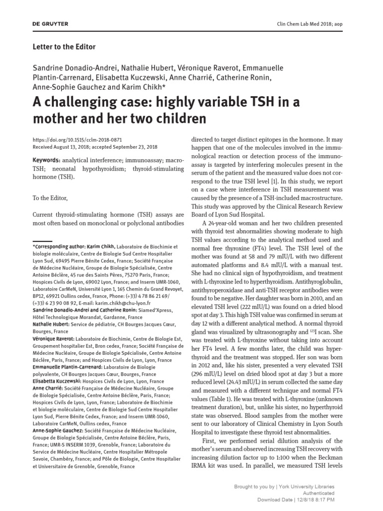 2018 A Challenging Case Highly Variable TSH in A Mother and Her Two ...