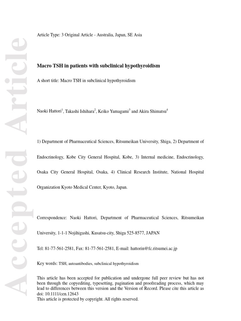 2015macro TSH in Patients With Subclinical Hypothyroidism - Clin ...