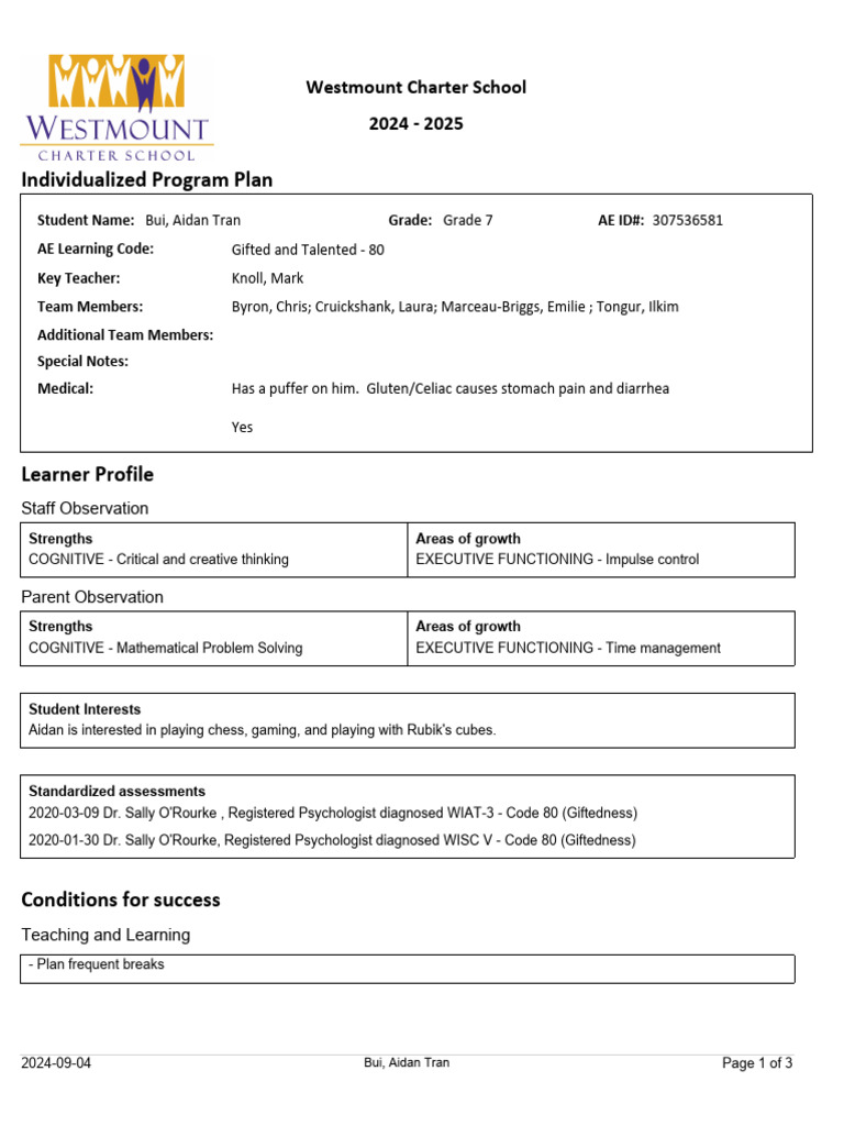 Individualized Plan for Gifted Student | PDF | Learning | Gifted Education