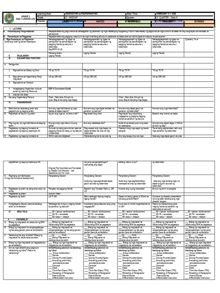 COMPLETE DLL Q3 WK 9 Feb. 3 72025 GR. 3 MASIKAP | PDF