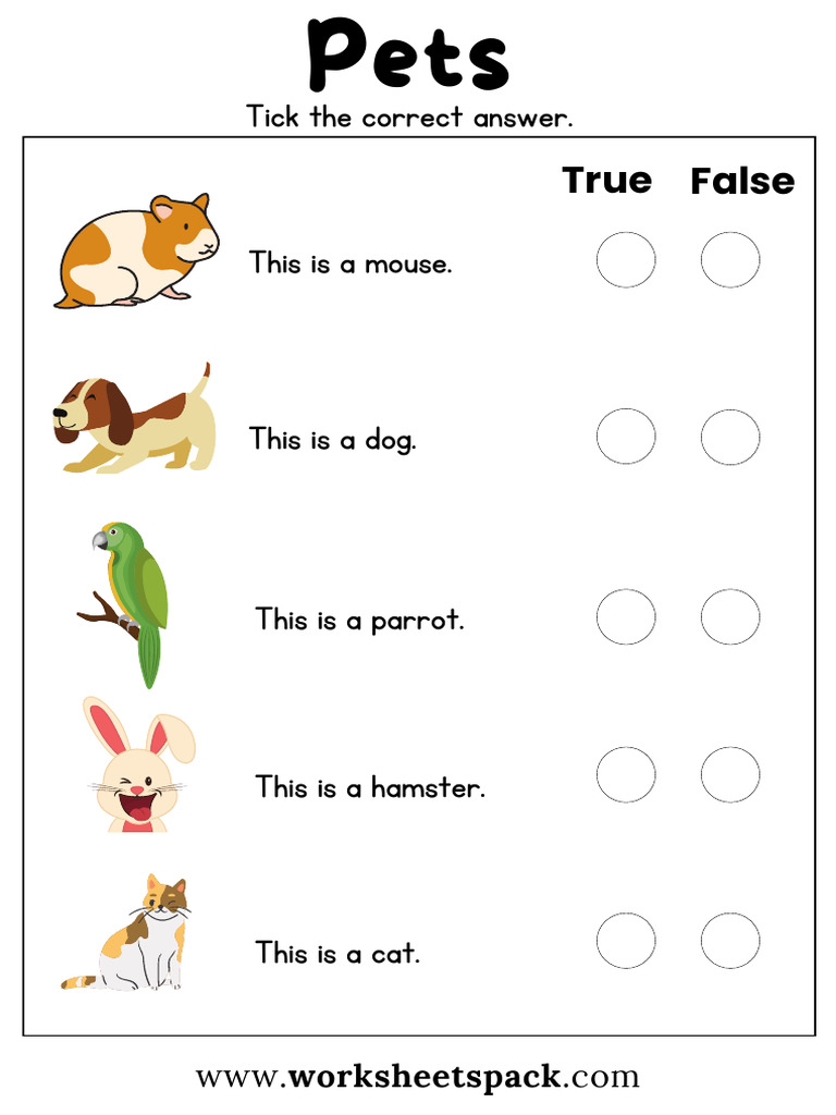 Pets Worksheets True or False | PDF