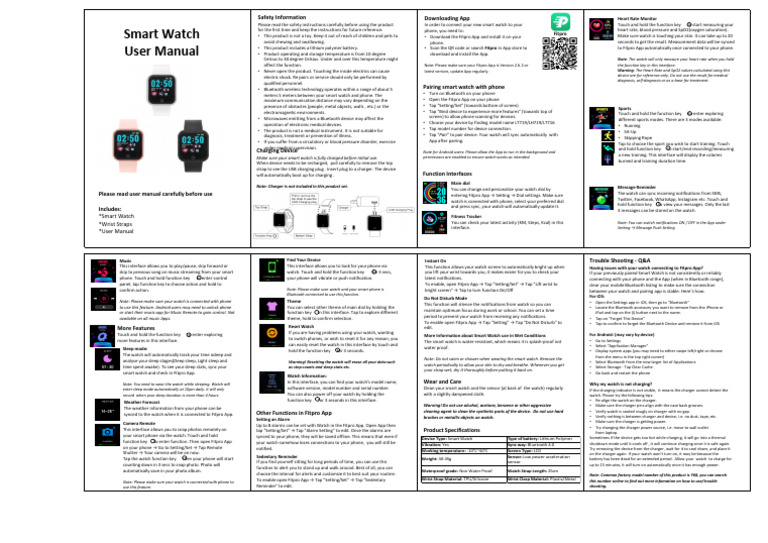 Smart Watch User Manual & Safety Guide | PDF | Ios | Smartwatch