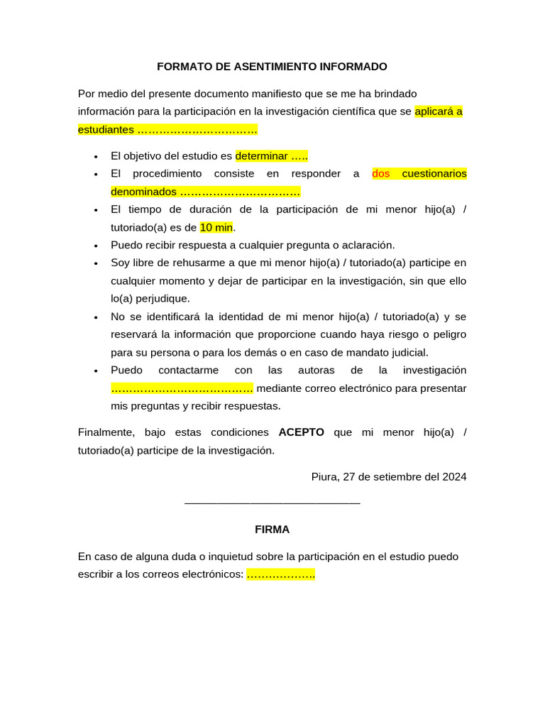 Consentimiento para Estudio en Estudiantes | PDF