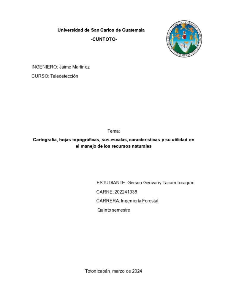 Tare 1 Teledetección | PDF | Mapa | Cartografía