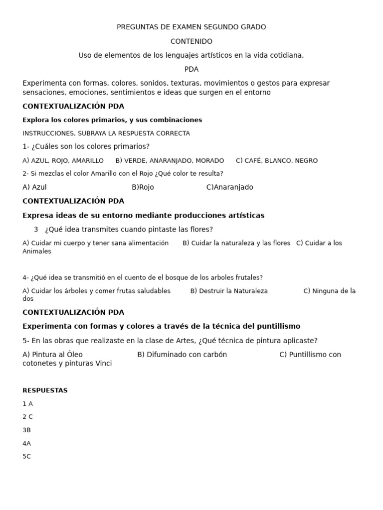 Preguntas de Examen Segundo Grado Segundo Trimestre | PDF