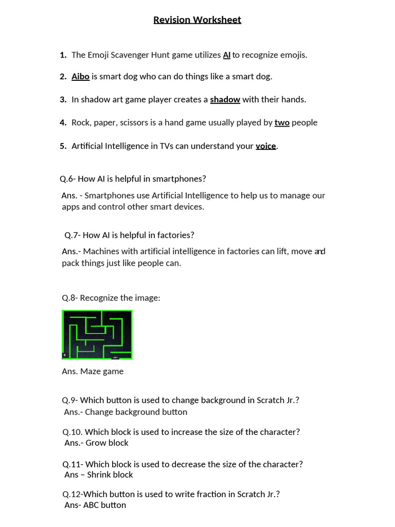 Class 2 - Revision Worksheet | PDF