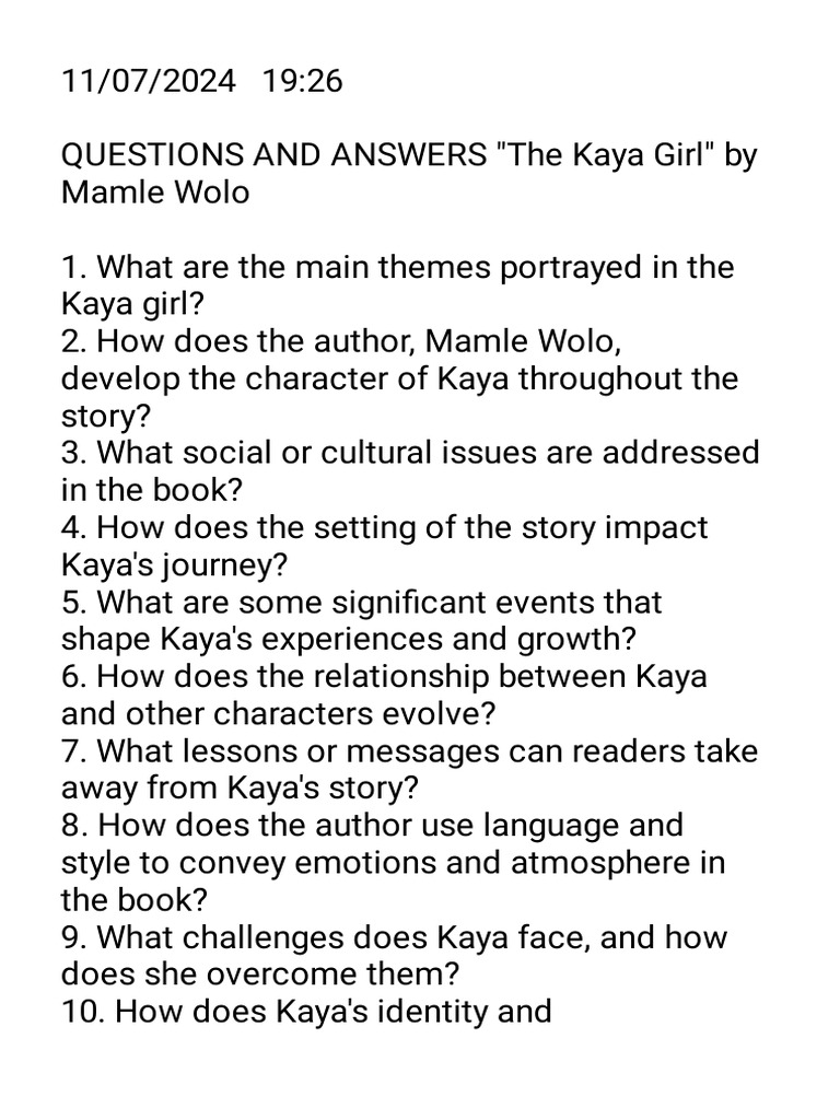 Questions and Answers of Kaya Girl by Mamle Wolo - 240725 - 100916 ...