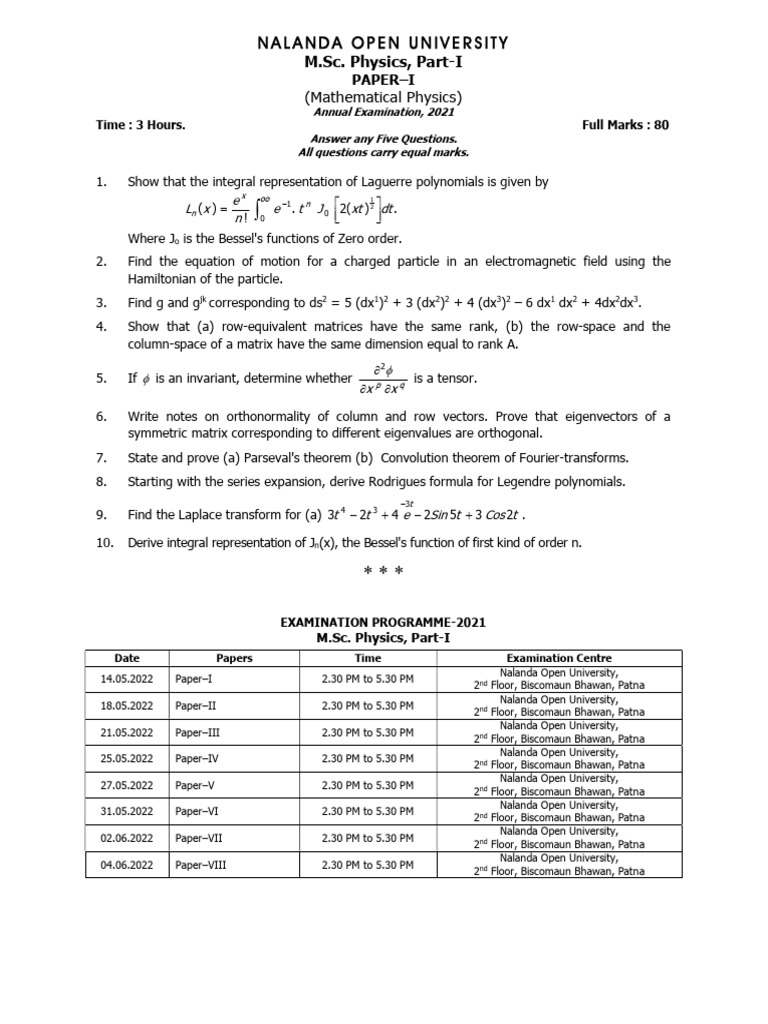 M.Sc. Physics Question Papers 2021 | PDF | Nuclear Physics | Nuclear Force