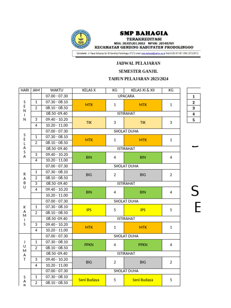 Jadwal SMP Tapel 20232024 | PDF