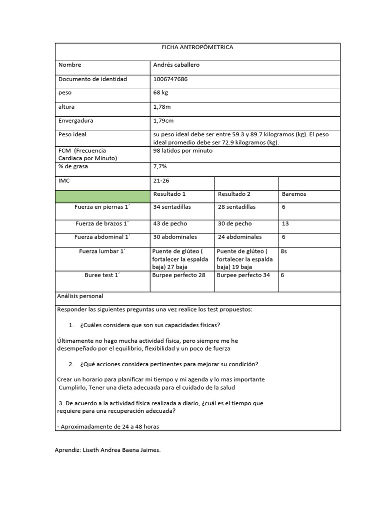 FICHA ANTROPÓMETRICA GA6-230101507-AA3-EV01 | PDF