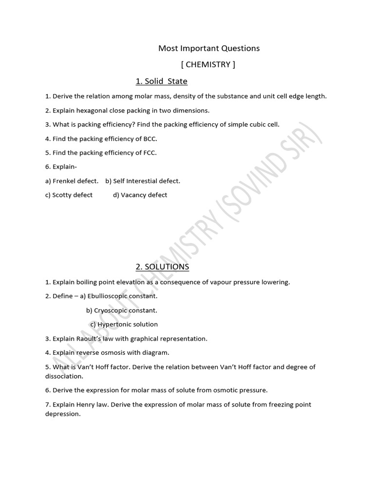 Chem Imp Questions 1 10 Chapters_2e08a759 d689 442d a84a Df46a383c846 | PDF | Chemical Reactions ...