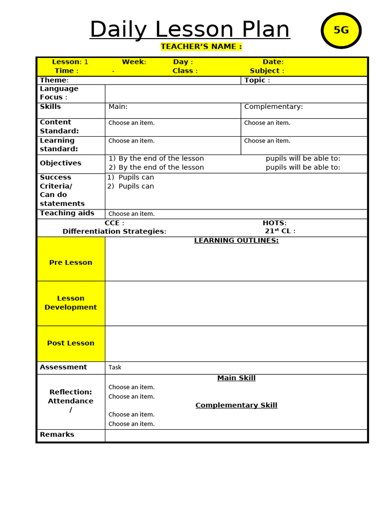 Daily Lesson Plan Y4 Y5 2021 | PDF