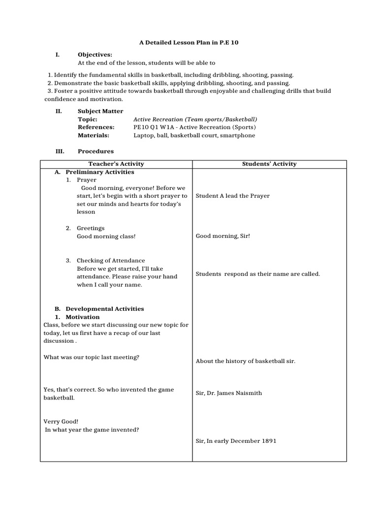 DLP-PE (Active Recreation-Basketball) Revised | PDF