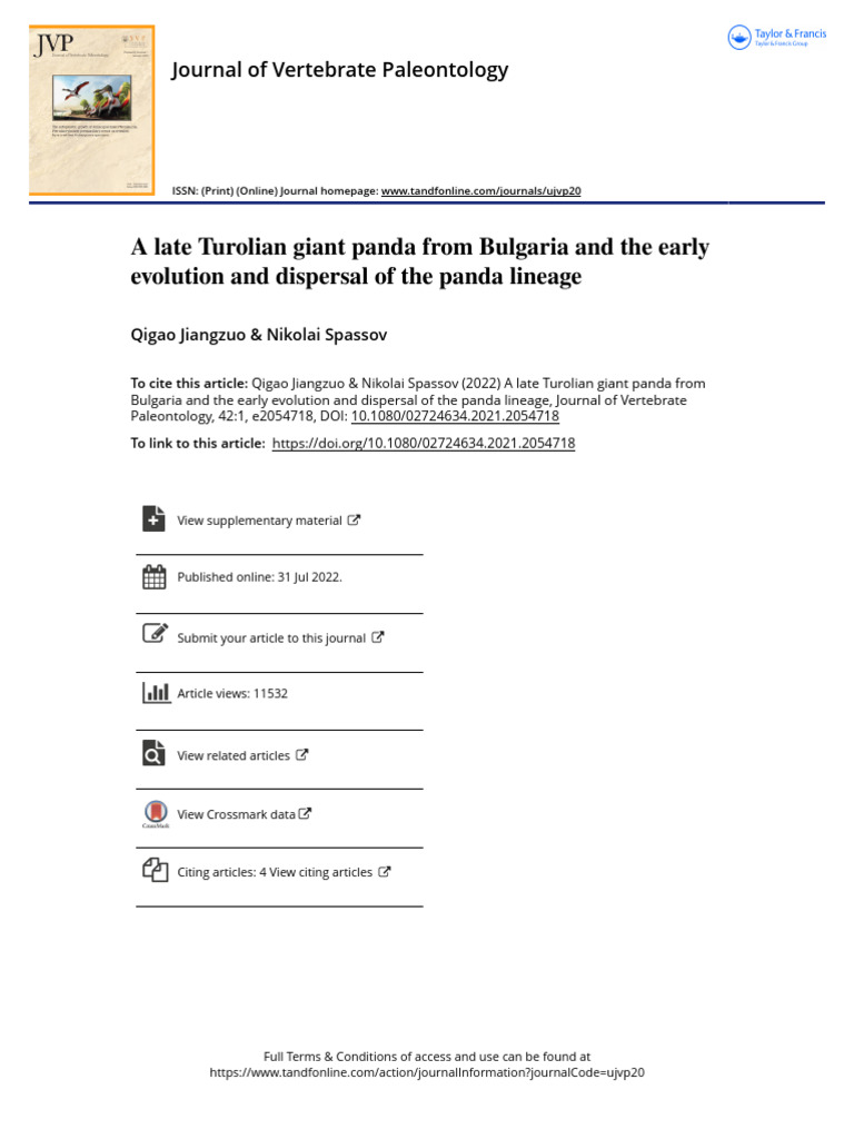 A Late Turolian Giant Panda From Bulgaria and The Early Evolution and ...