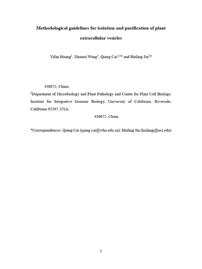 Optimized Methods for Plant EV Isolation | PDF | Centrifugation ...