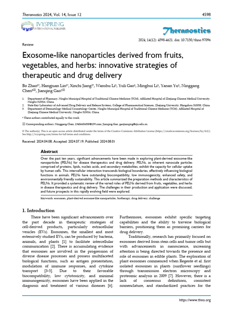 Exosome-like nanoparticles derived from fruits, | PDF | Protein Purification | Micro Rna