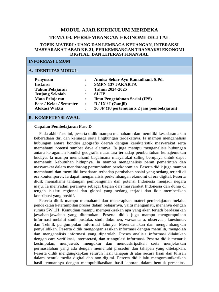 MODUL AJAR TEMA 03 | PDF