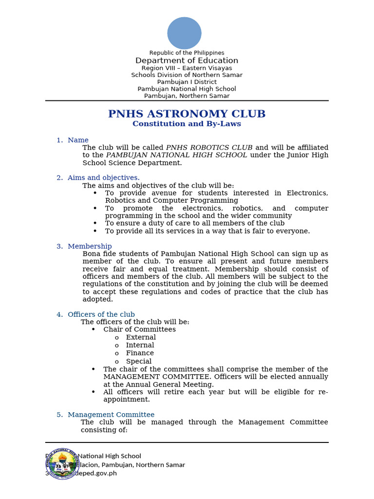 Science Clubs Constitution and By-Laws | PDF | Committee | Justice