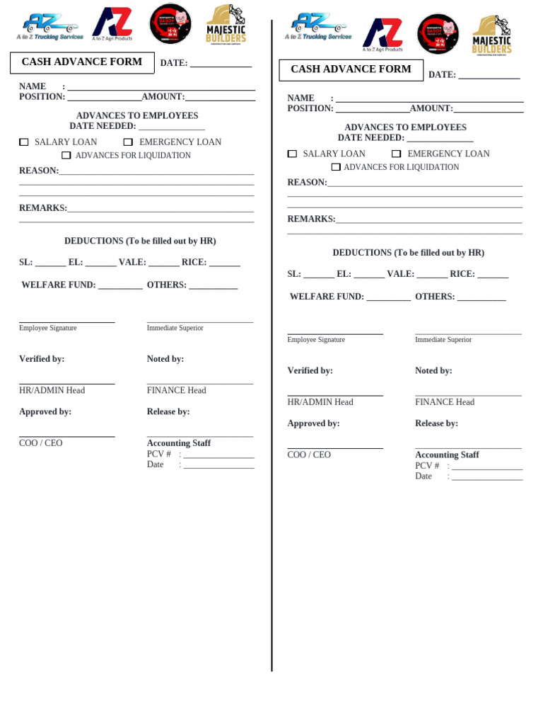 CASH ADVANCE FORM | PDF | Economies | Business