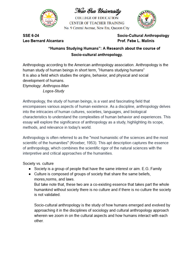 “Humans Studying Humans”_ a Research About the Course of Socio-cultural ...